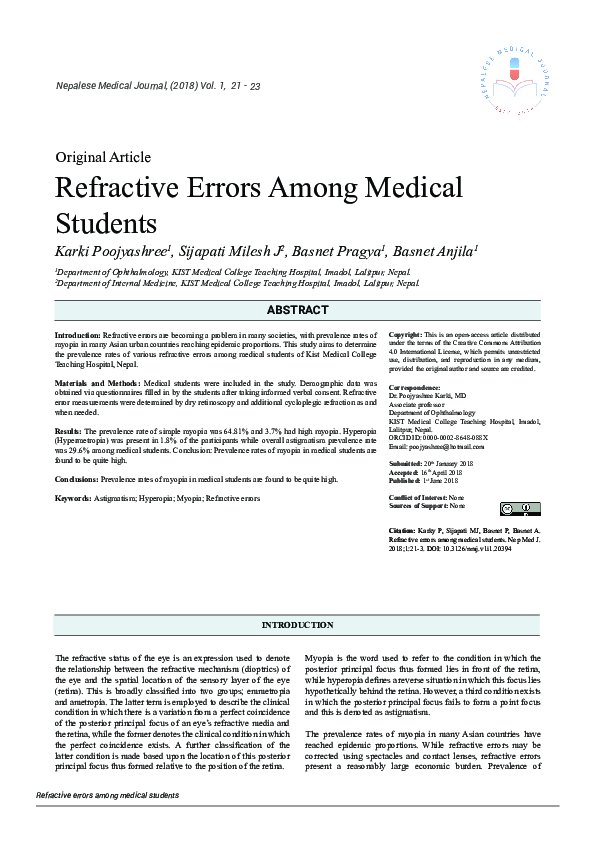 (PDF) Refractive Errors Among Medical Students