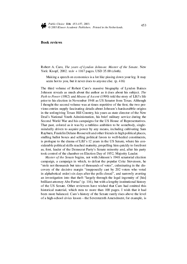 (PDF) Robert A. Caro, The Years of Lyndon Johnson: Master of the Senate