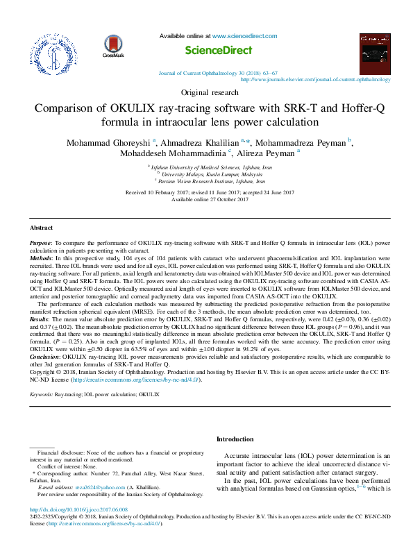 (PDF) Comparison of OKULIX ray-tracing software with SRK-T and Hoffer-Q ...