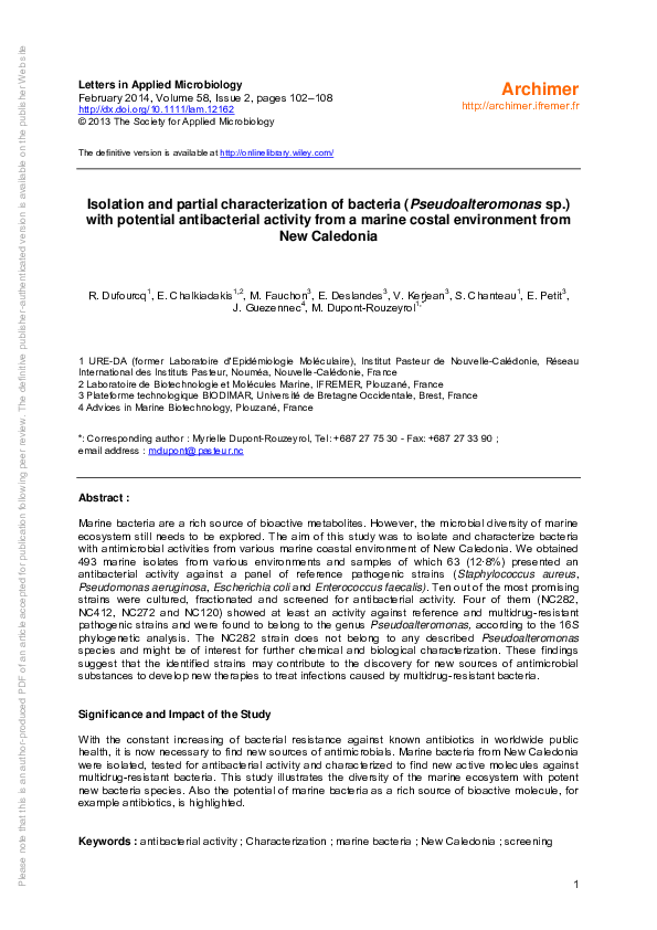 (PDF) Isolation and partial characterization of a bacteriocin produced by Lactobacillus ...