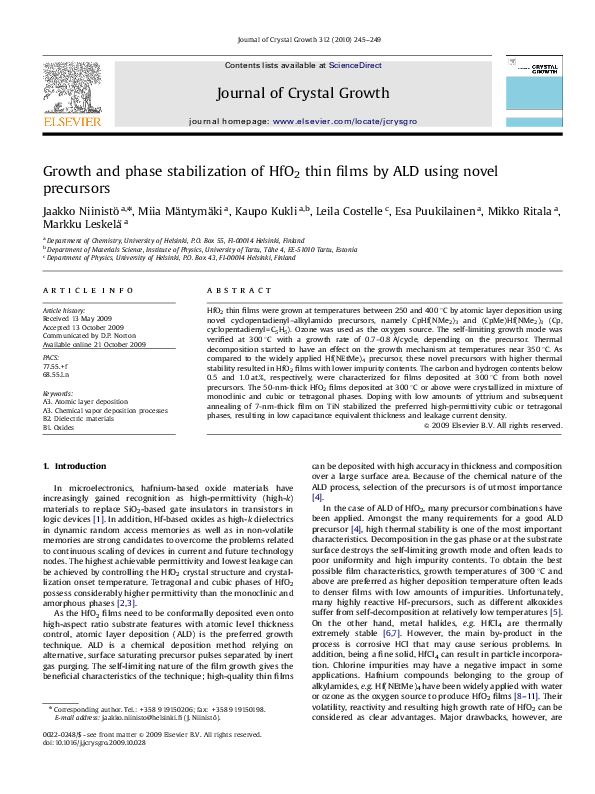 (PDF) Growth and phase stabilization of HfO2 thin films by ALD using ...