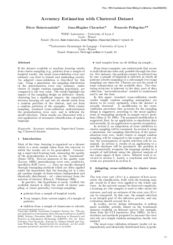 (PDF) Accuracy Estimation With Clustered Dataset