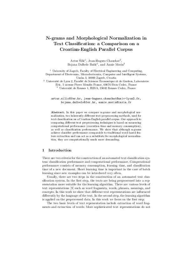 (PDF) N-Grams and Morphological Normalization in Text Classification: A ...