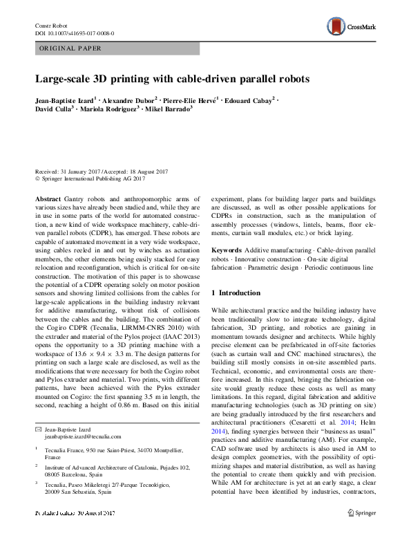 (PDF) Large-scale 3D printing with cable-driven parallel robots