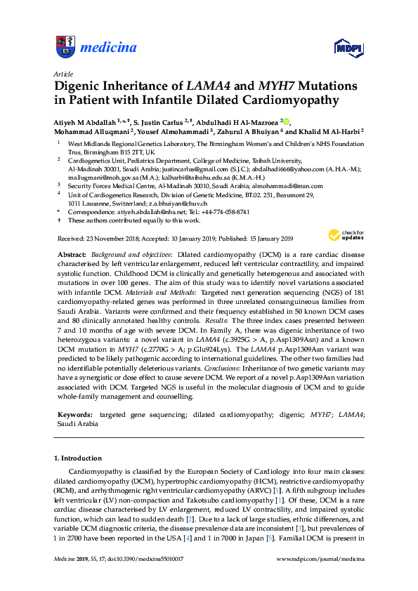 (PDF) Digenic Inheritance of LAMA4 and MYH7 Mutations in Patient with ...