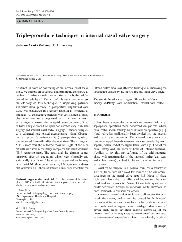(PDF) Triple-procedure technique in internal nasal valve surgery