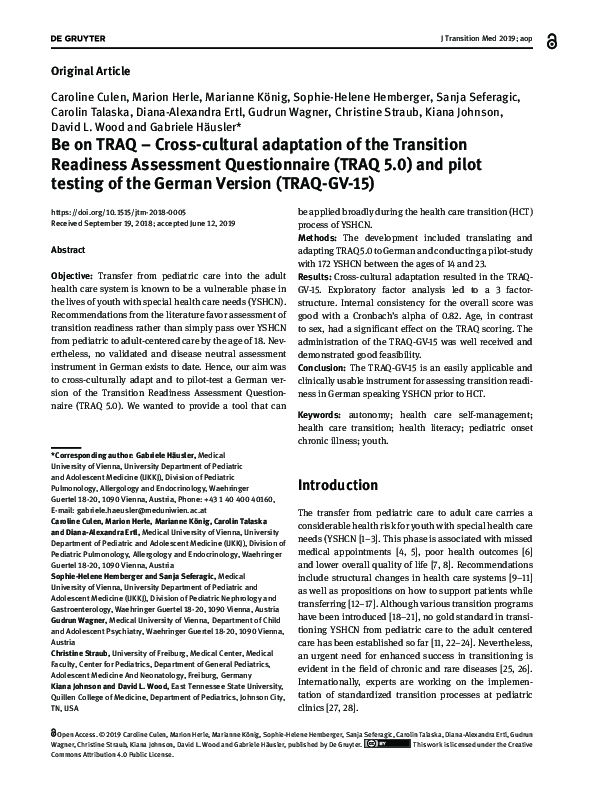 (PDF) Be on TRAQ – Cross-cultural adaptation of the Transition ...