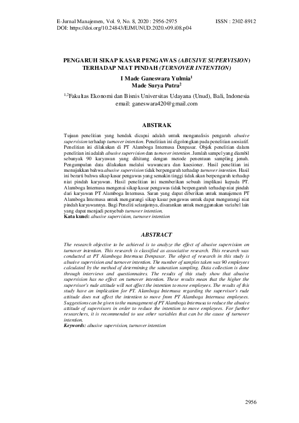 (PDF) Pengaruh Sikap Kasar Pengawas (Abusive Supervision) Terhadap Niat ... (PDF) Pengaruh Sikap Kasar Pengawas (Abusive Supervision) Terhadap Niat ...