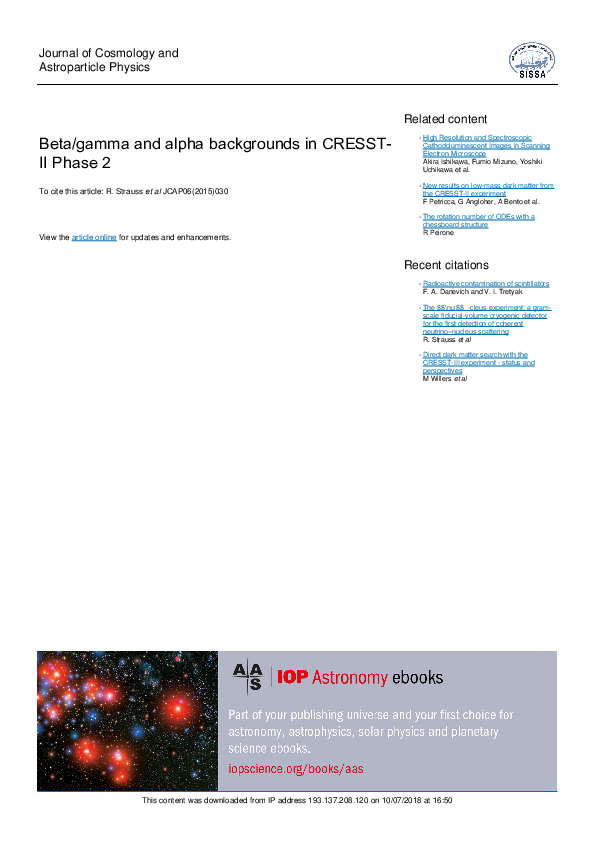 (PDF) Beta/gamma and alpha backgrounds in CRESST-II Phase 2