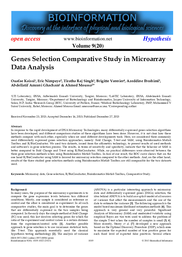 (PDF) Gene Selection Comparative Study in Microarray Data Analysis ...