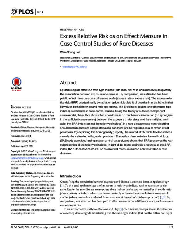 (PDF) Excess Relative Risk as an Effect Measure in Case-Control Studies ...