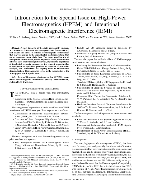 (PDF) Introduction to the Special Issue on High-Power Electromagnetics ...