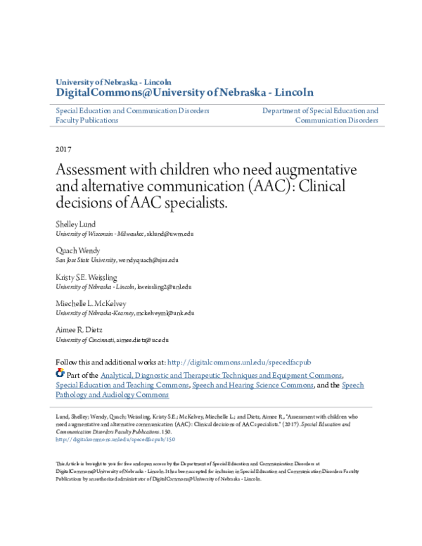 (PDF) Assessment With Children Who Need Augmentative and Alternative Communication (AAC ...