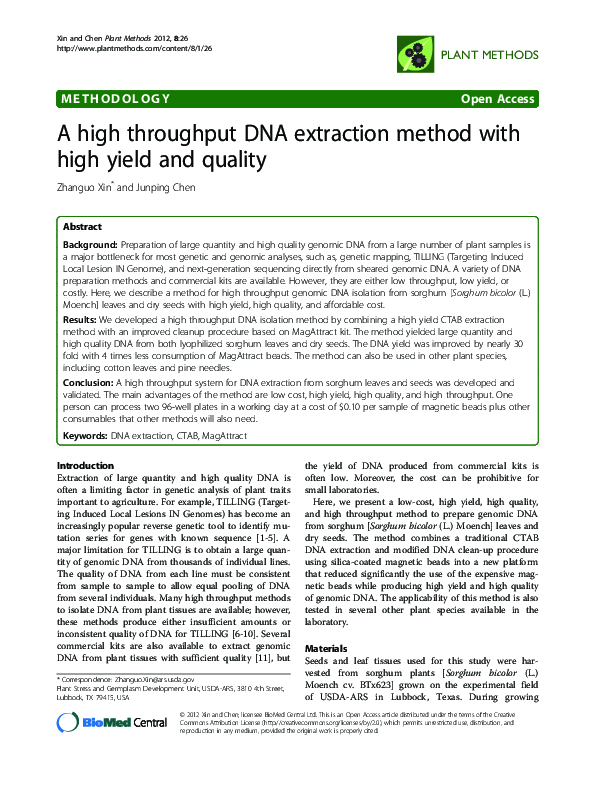 (PDF) A high throughput DNA extraction method with high yield and quality