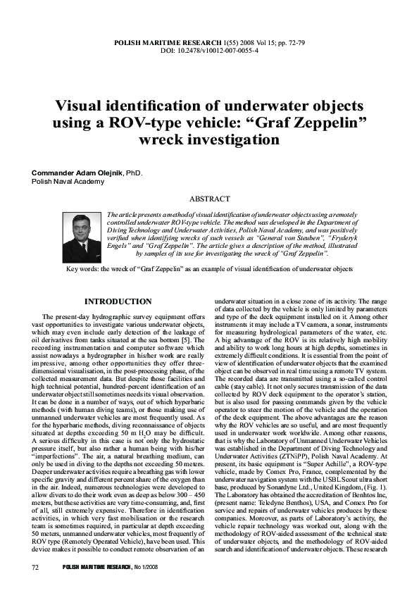 (PDF) Visual identification of underwater objects using a ROV-type vehicle: "Graf Zeppelin ...