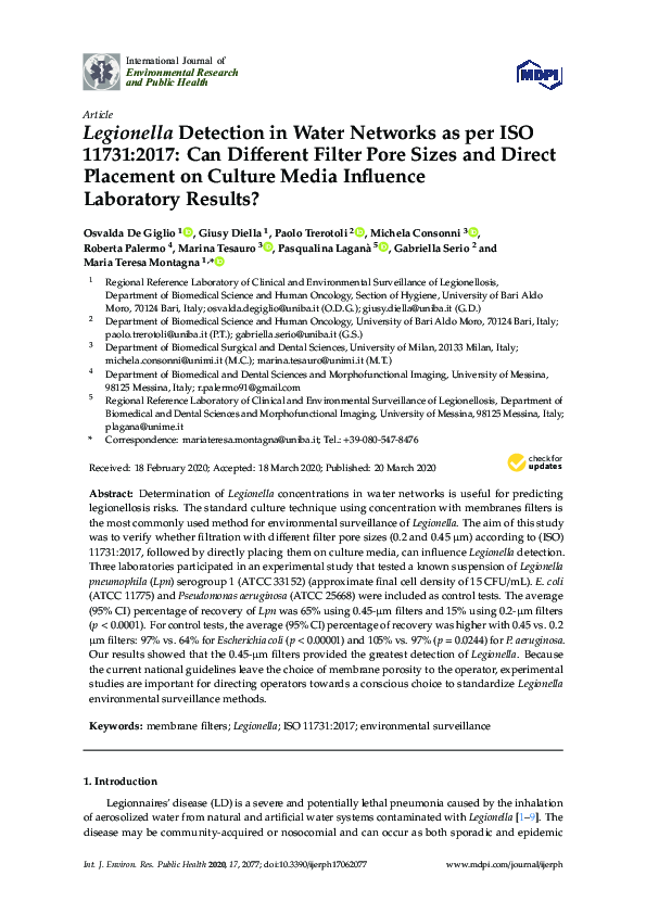 (PDF) Legionella Detection in Water Networks as per ISO 11731:2017: Can Different Filter Pore ...