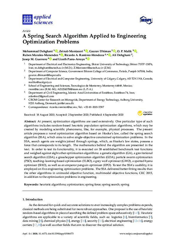 (PDF) A Spring Search Algorithm Applied to Engineering Optimization Problems