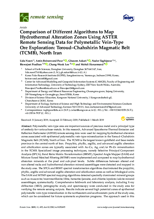 Pdf Comparison Of Different Algorithms To Map Hydrothermal Alteration Zones Using Aster Remote
