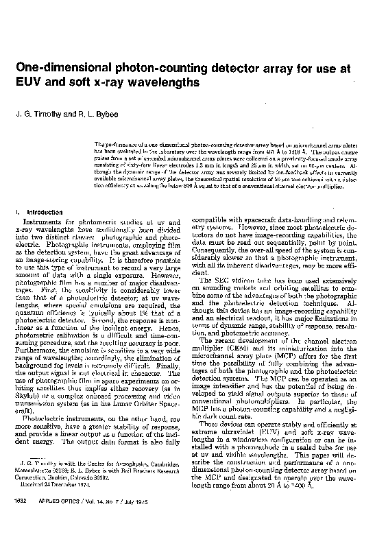 (PDF) One-dimensional photon-counting detector array for use at EUV and soft x-ray wavelengths