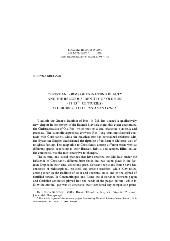 (PDF) Christian forms of expressing beauty and the religious identity of Old Rus’ (11-13th ...