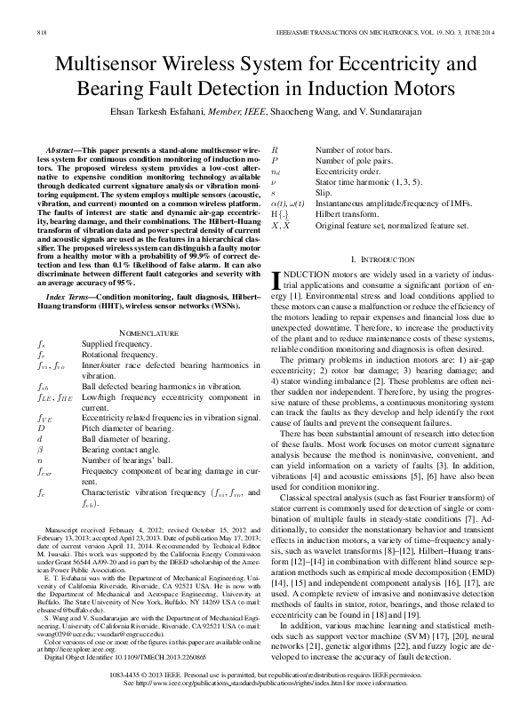 Pdf Multisensor Wireless System For Eccentricity And Bearing Fault