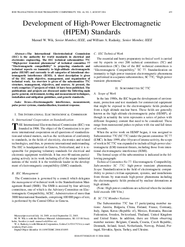 (PDF) Development of High-Power Electromagnetic (HPEM) Standards