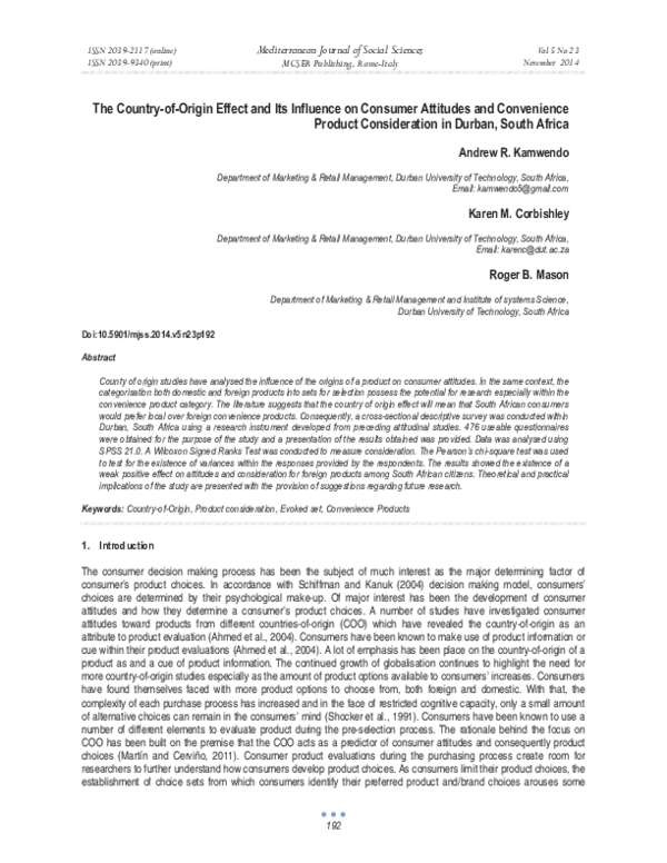 (PDF) The Country-Of-Origin Effect and Its Influence on Consumer's ...