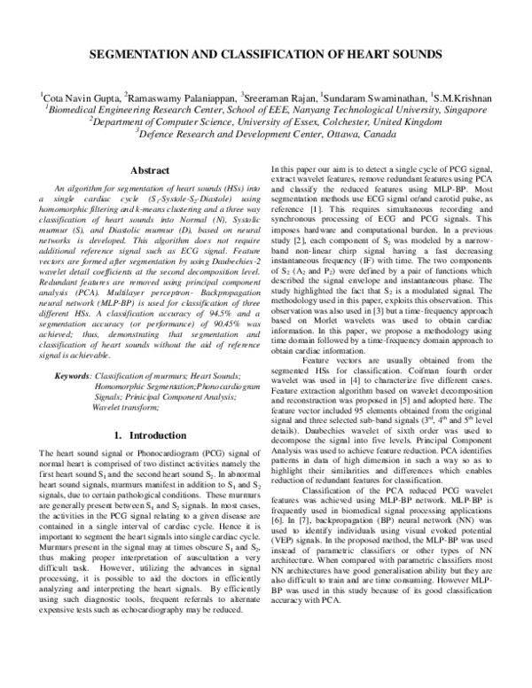 Pdf Segmentation And Classification Of Heart Sounds