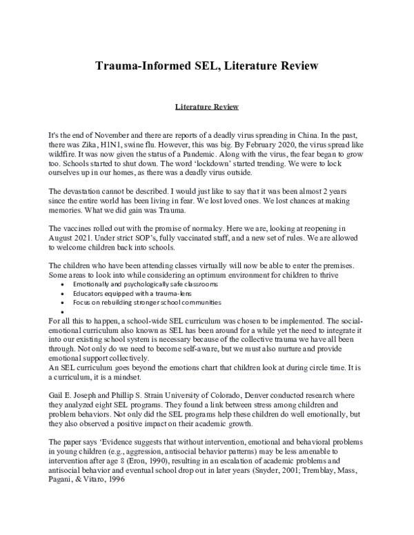 (DOC) Trauma-Informed SEL, Literature Review