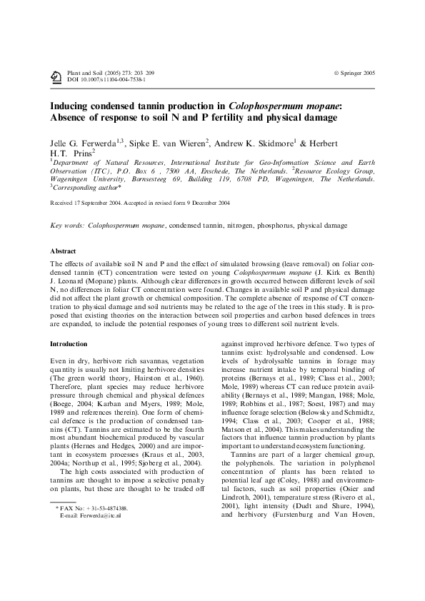 (PDF) Inducing condensed tannin production in Colophospermum mopane ...