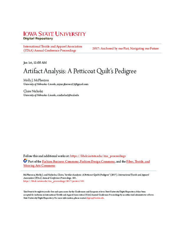 (PDF) Artifact Analysis: A Petticoat Quilt's Pedigree