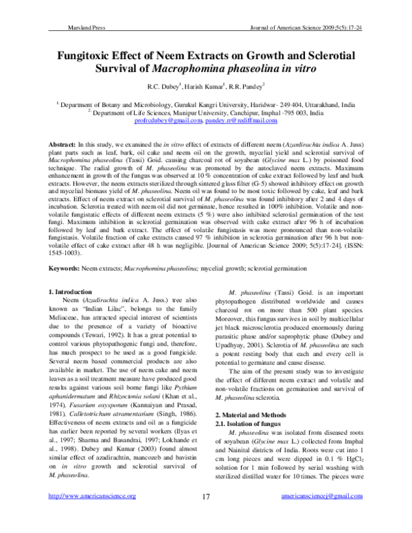 (PDF) Fungitoxic effect of neem extracts on growth and sclerotial ...