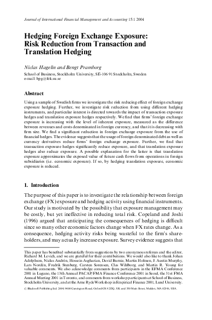 (PDF) Hedging Foreign Exchange Exposure: Risk Reduction from ...