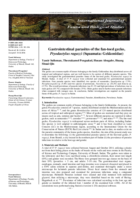 (PDF) Gastrointestinal parasites of the fan-toed gecko, Ptyodactylus ...