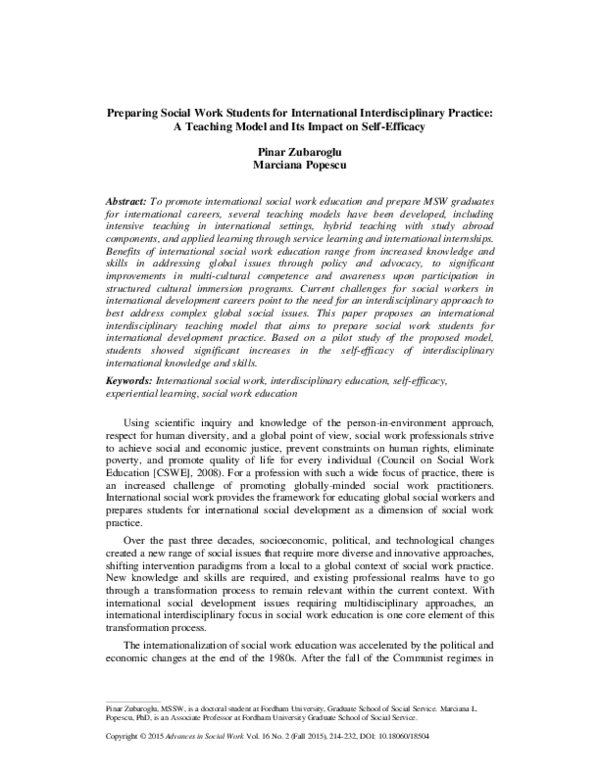 (PDF) Preparing Social Work Students for International Interdisciplinary Practice: A Teaching ...