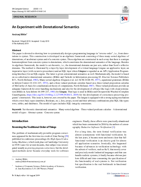 (PDF) An Experiment with Denotational Semantics