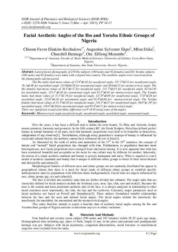 (PDF) Facial Aesthetic Angles of the Ibo and Yoruba Ethnic Groups of ...