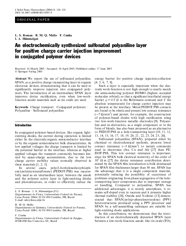 (PDF) An electrochemically synthesized sulfonated polyaniline layer for ...