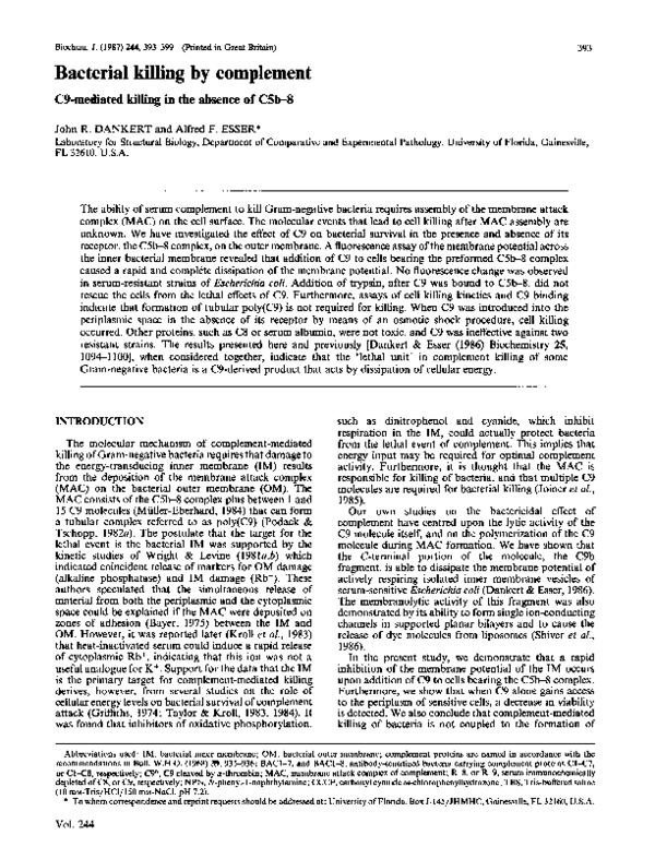 (PDF) Bacterial killing by complement. C9-mediated killing in the ...