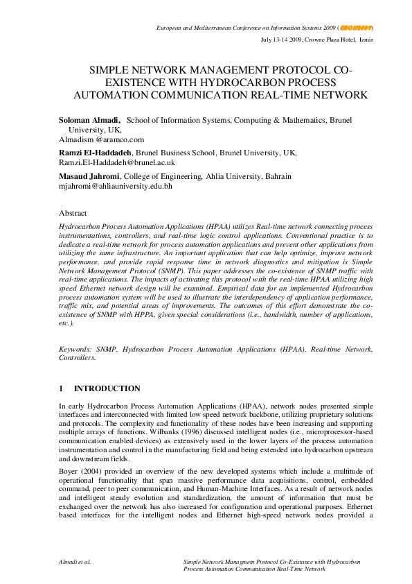 (PDF) Simple network management protocol co-existence with hydrocarbon process automation ...