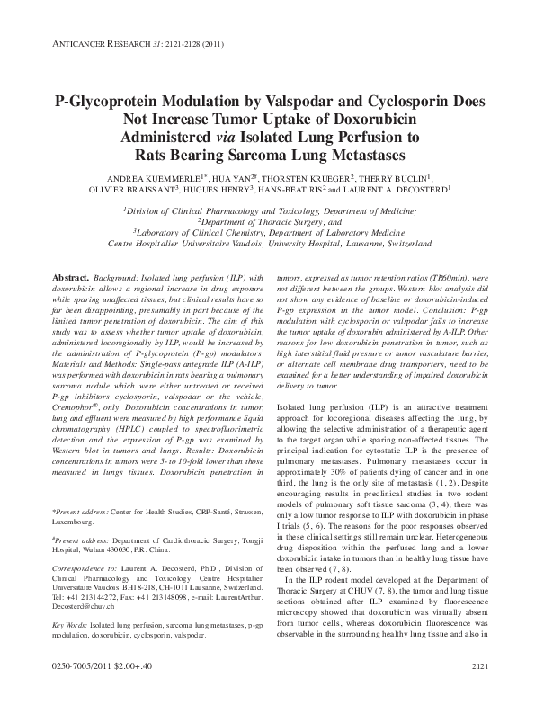 (PDF) P-glycoprotein modulation by valspodar and cyclosporin does not ...