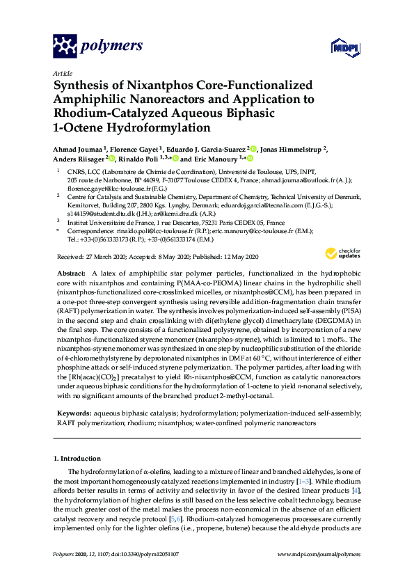 (PDF) Synthesis of Nixantphos Core-Functionalized Amphiphilic ...