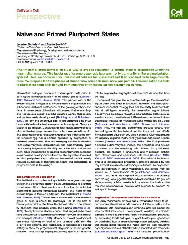 (PDF) Naive and Primed Pluripotent States
