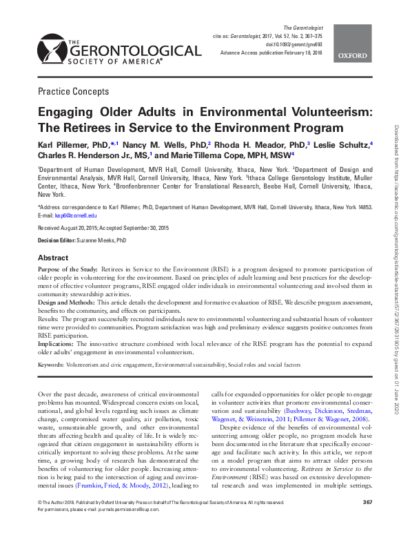 (PDF) Engaging Older Adults in Environmental Volunteerism: The Retirees ...