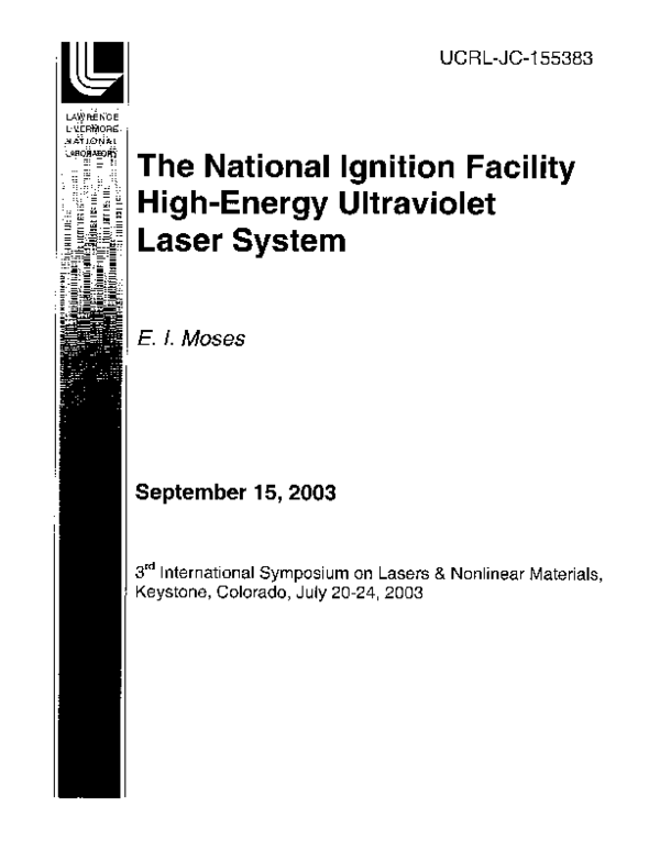 (PDF) The national ignition facility high-energy ultraviolet laser system