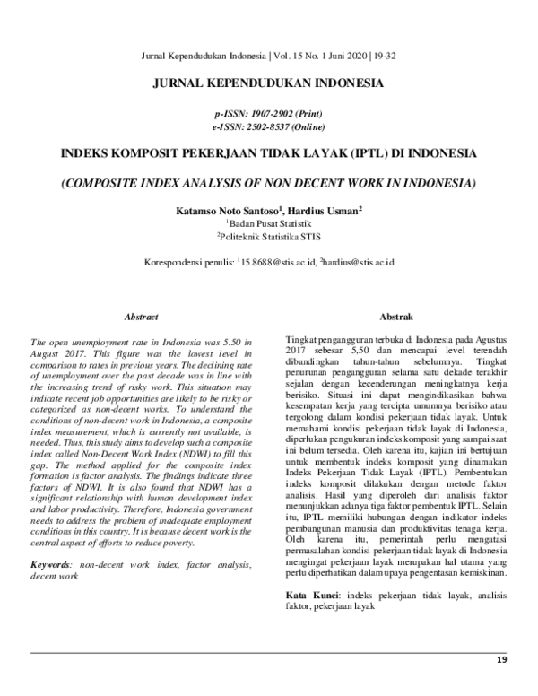 (PDF) Indeks Komposit Pekerjaan Tidak Layak (Iptl) DI Indonesia