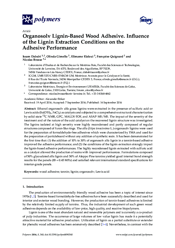 (PDF) Organosolv Lignin-Based Wood Adhesive. Influence of the Lignin ...
