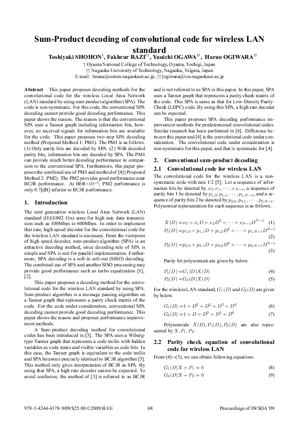 (PDF) Sum-Product decoding of convolutional code for wireless LAN standard
