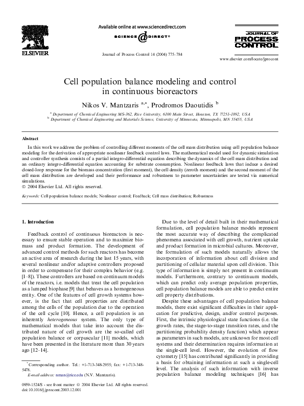 (PDF) Cell population balance modeling and control in continuous bioreactors