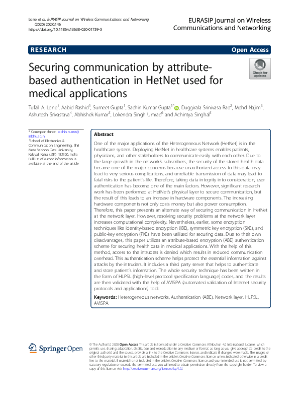 (PDF) Securing communication by attribute-based authentication in HetNet used for medical ...